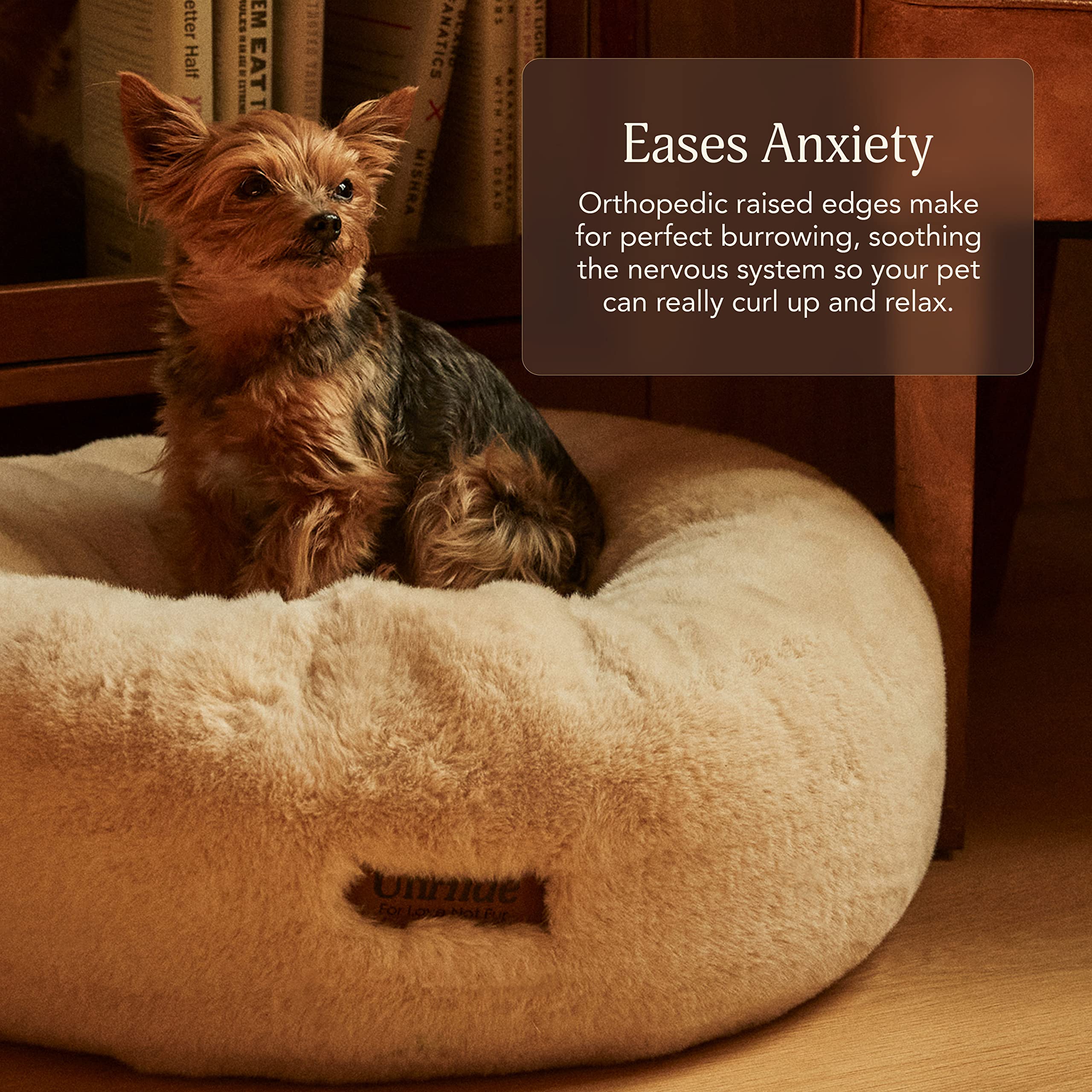 UnHide Floof Pet Bed - Small (23" x 8") - Extra Soft Dog Bed - Removable Faux Fur Cover - Machine Washable - Helps Ease Pet Anxiety & Provides The Perfect Sleep - Charcoal Charlie
