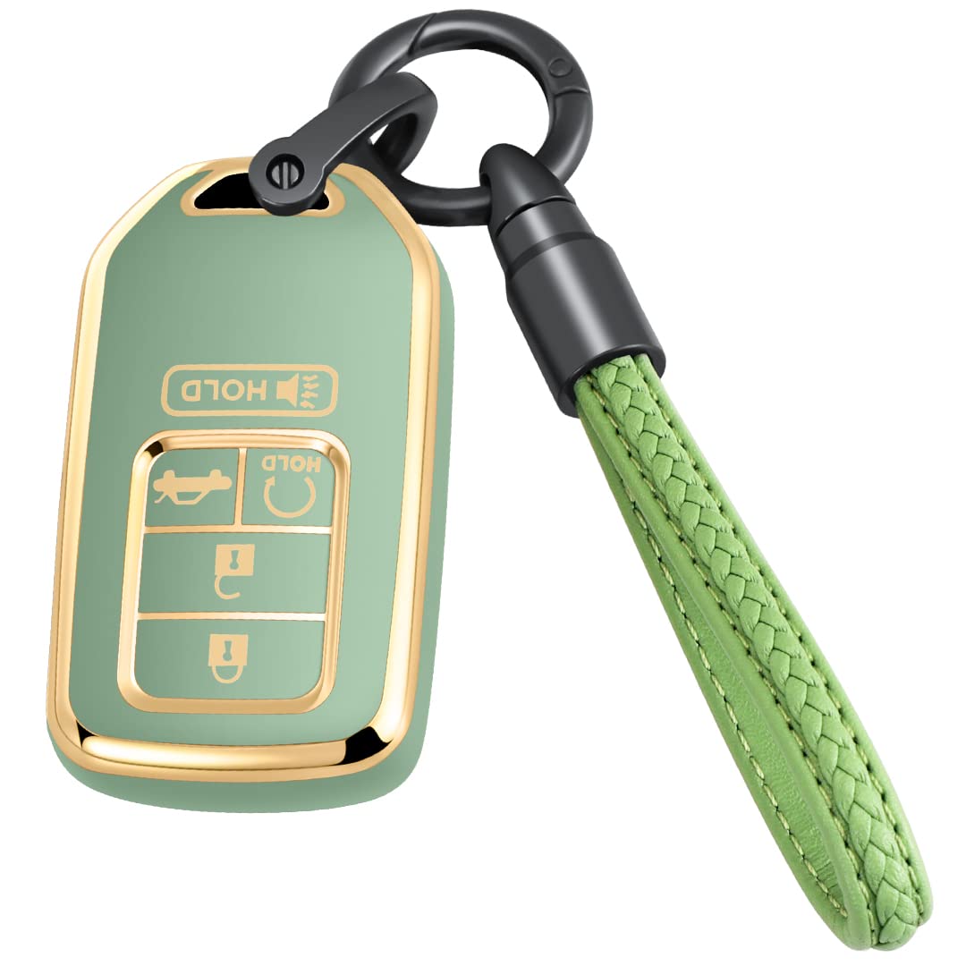 Lcyam Key Fob Cover Case with Keychain Strap, Compatible with Honda Accord Civic CR-V Passport Pilot Insight Smart Key, Green