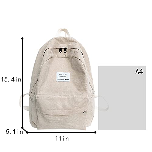 Van Caro Corduroy School Backpack Large College Backpack Casual Bookbag Laptop Backpack Computer Bag Travel Daypack for Girls Boys Teens,Khaki(no Pendant)