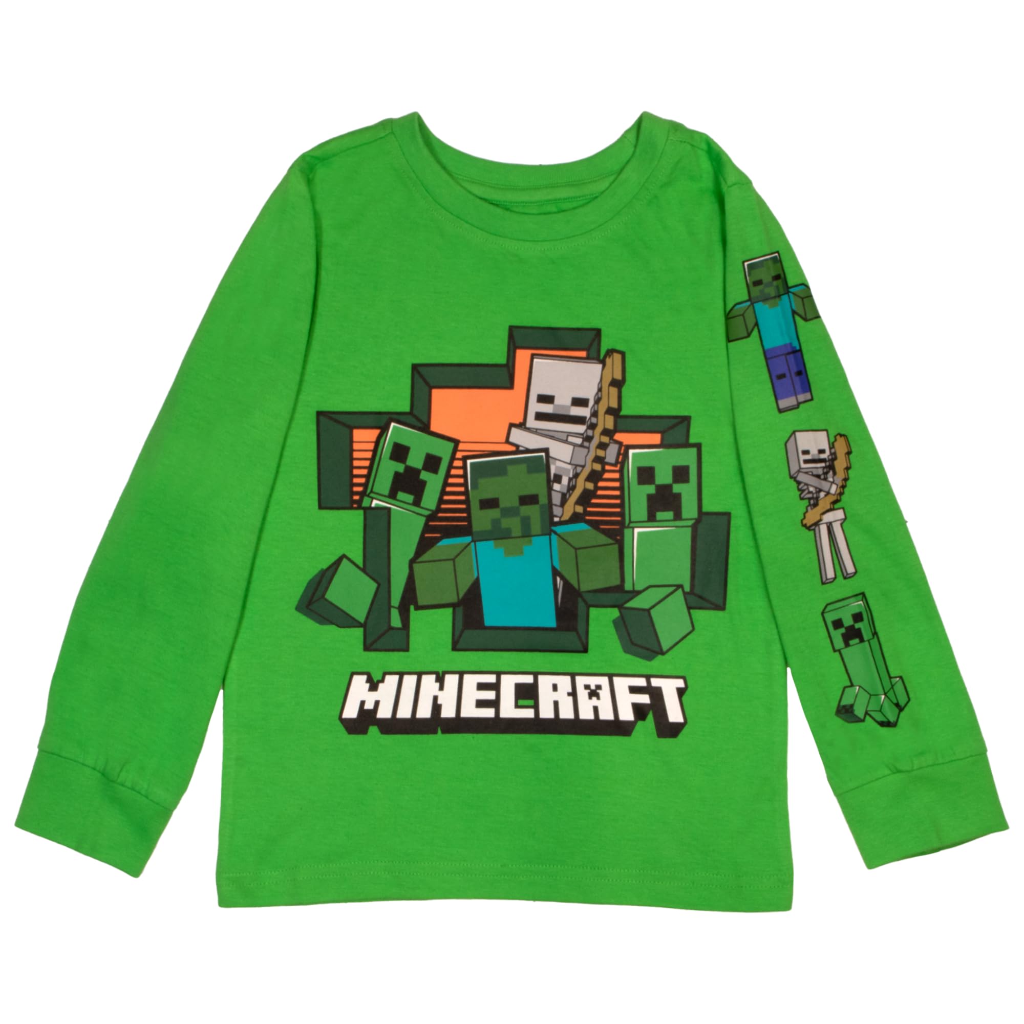 Minecraft Characters Boys Long Sleeve T-Shirt, 2-Pack Bundle Set for Kids and Toddlers (Size 7, Green/Royal)