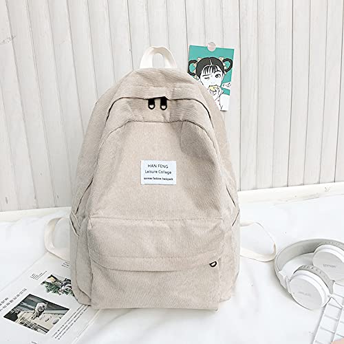 Van Caro Corduroy School Backpack Large College Backpack Casual Bookbag Laptop Backpack Computer Bag Travel Daypack for Girls Boys Teens,Khaki(no Pendant)