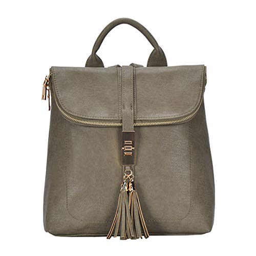MMS Brands Miztique The Diana Backpack Purse for Women, Flap Over Tote Bag, Soft Vegan Leather - Olive