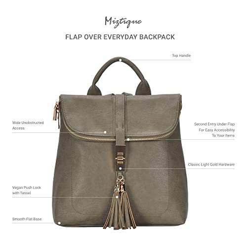 MMS Brands Miztique The Diana Backpack Purse for Women, Flap Over Tote Bag, Soft Vegan Leather - Olive