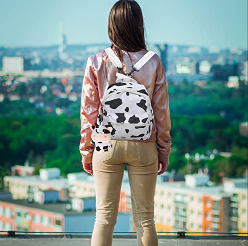 Amosfun Cow Pattern Backpack Cow Print Backpack Mini Canvas Daypack with Plush Cow Pendant for Bag Accessory
