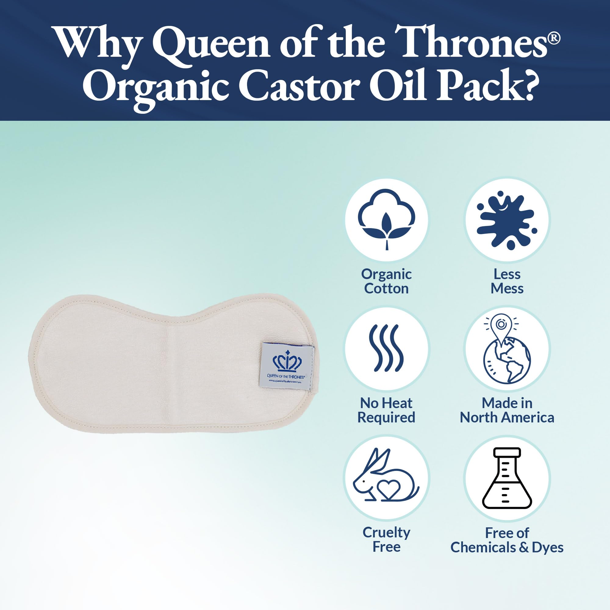 QUEEN OF THE THRONES Castor Oil Pack for Neck Less Mess, Reusable, Organic Cotton Flannel, Naturopathic Doctor Designed (Castor Oil Included)