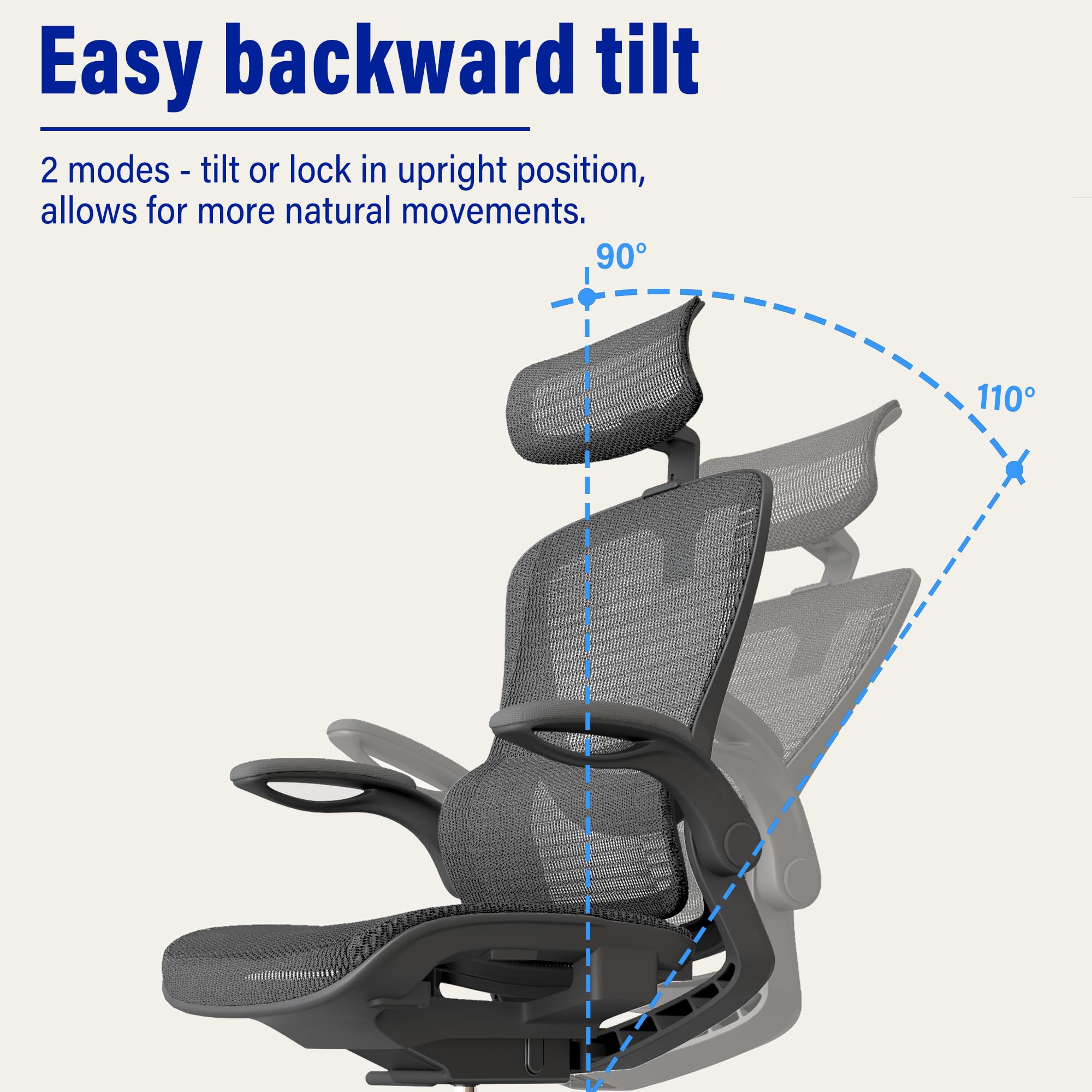 GABRYLLY Ergonomic Office Desk Chair, High Back Mesh Chair with Adjustable Flip-up Arms, Swivel Computer Task Chair with Lumbar Support, Tilt Function for Home,Office & Student