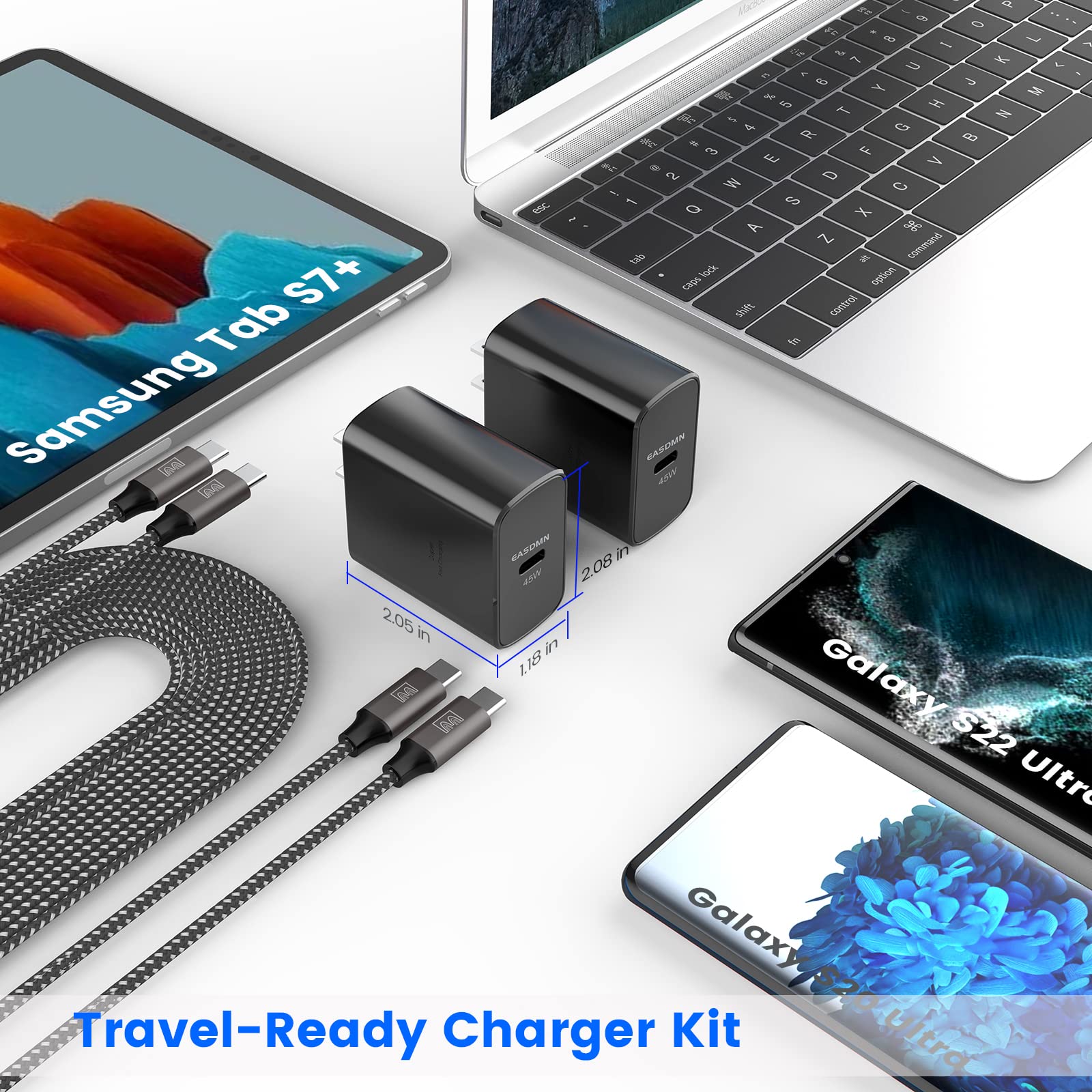45W Super Fast Charger Type C, [2 Pack] 45 Watt USB-C Charger PD/PPS Wall Charging Block for Samsung Galaxy S25 Ultra/S25+/S25/S24/S23 Ultra/S23+/S22 Ultra/S22+/S20 Ultra, Tab S8(with 2X 10ft Cable)