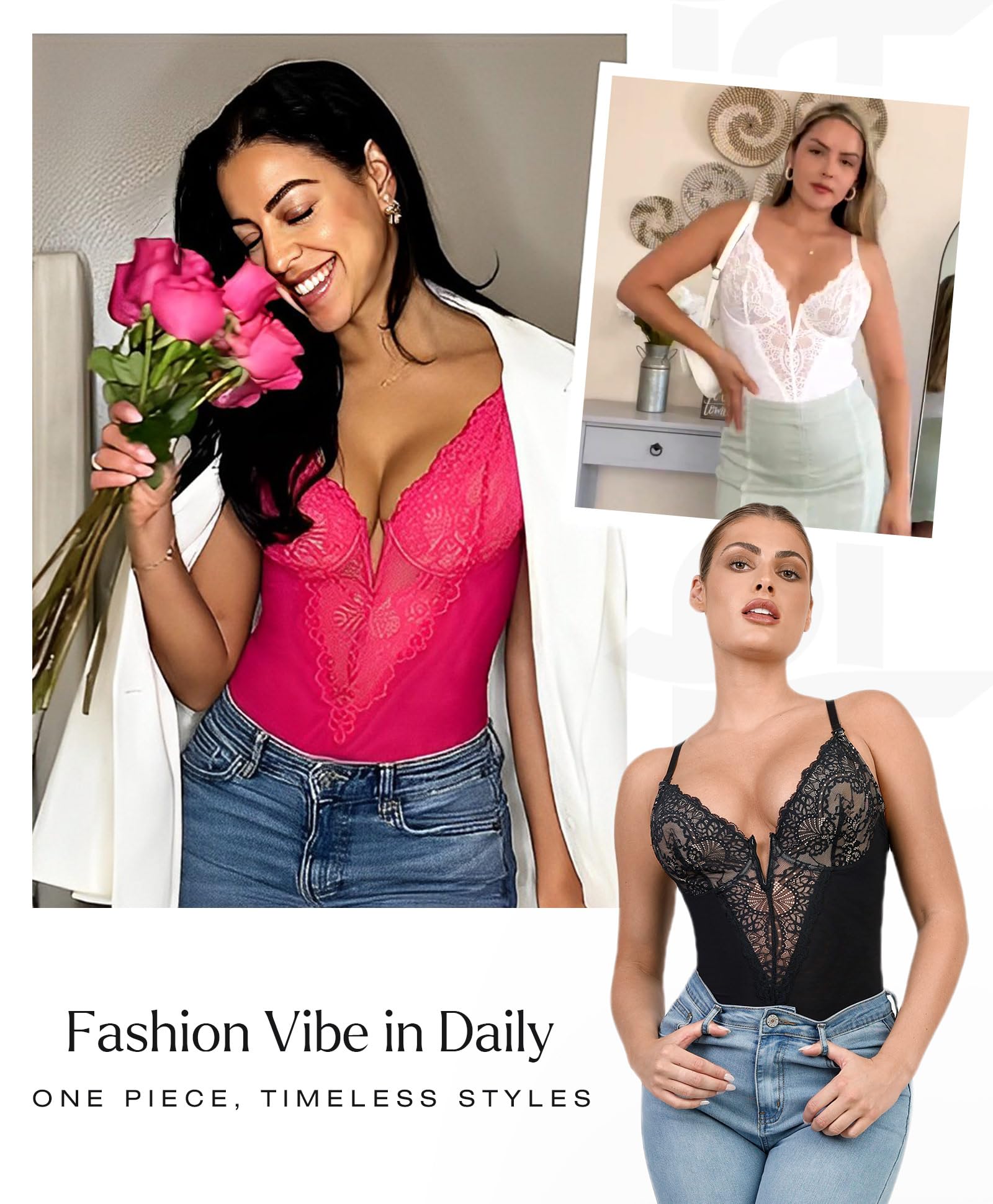 Popilush Corset Tops for Women Tummy Control Shapewear Brown Lace Thong Bodysuit Backless Body Suit L
