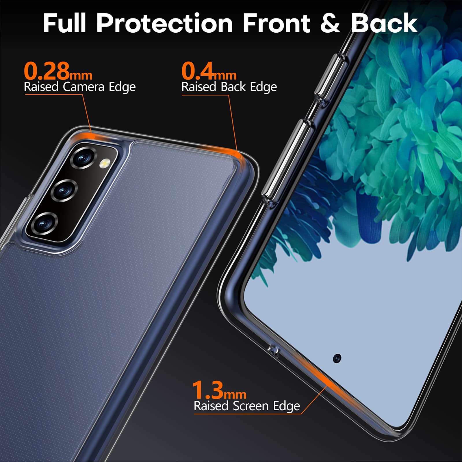 Rayboen for Samsung Galaxy S20 FE Case with 2X Soft Screen Protector, Anti-Scratch Transparent Hard PC Back Crystal Clear Flexible Shockproof Protection Phone Cover for Galaxy S20 FE 5G