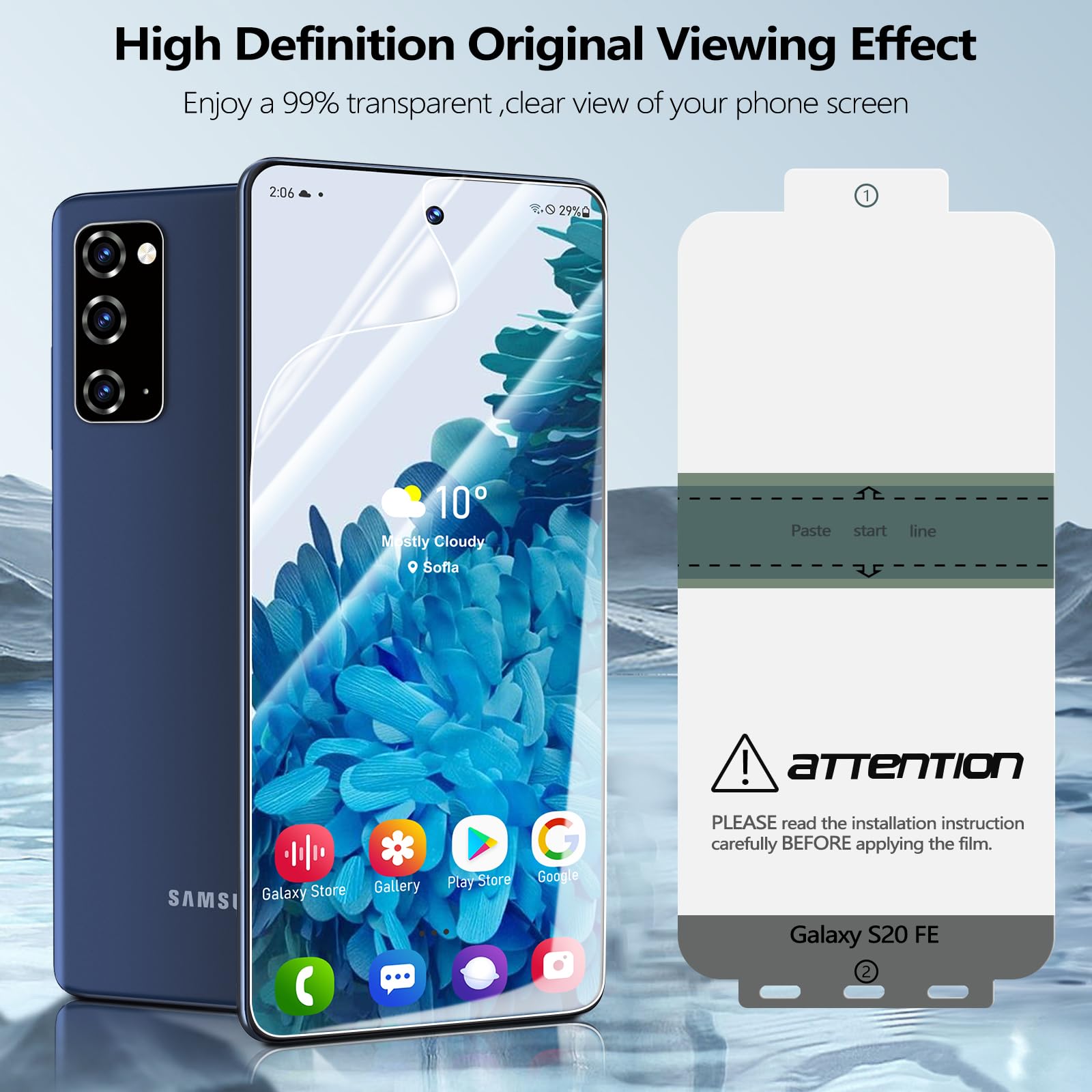 Rayboen for Samsung Galaxy S20 FE Case with 2X Soft Screen Protector, Anti-Scratch Transparent Hard PC Back Crystal Clear Flexible Shockproof Protection Phone Cover for Galaxy S20 FE 5G