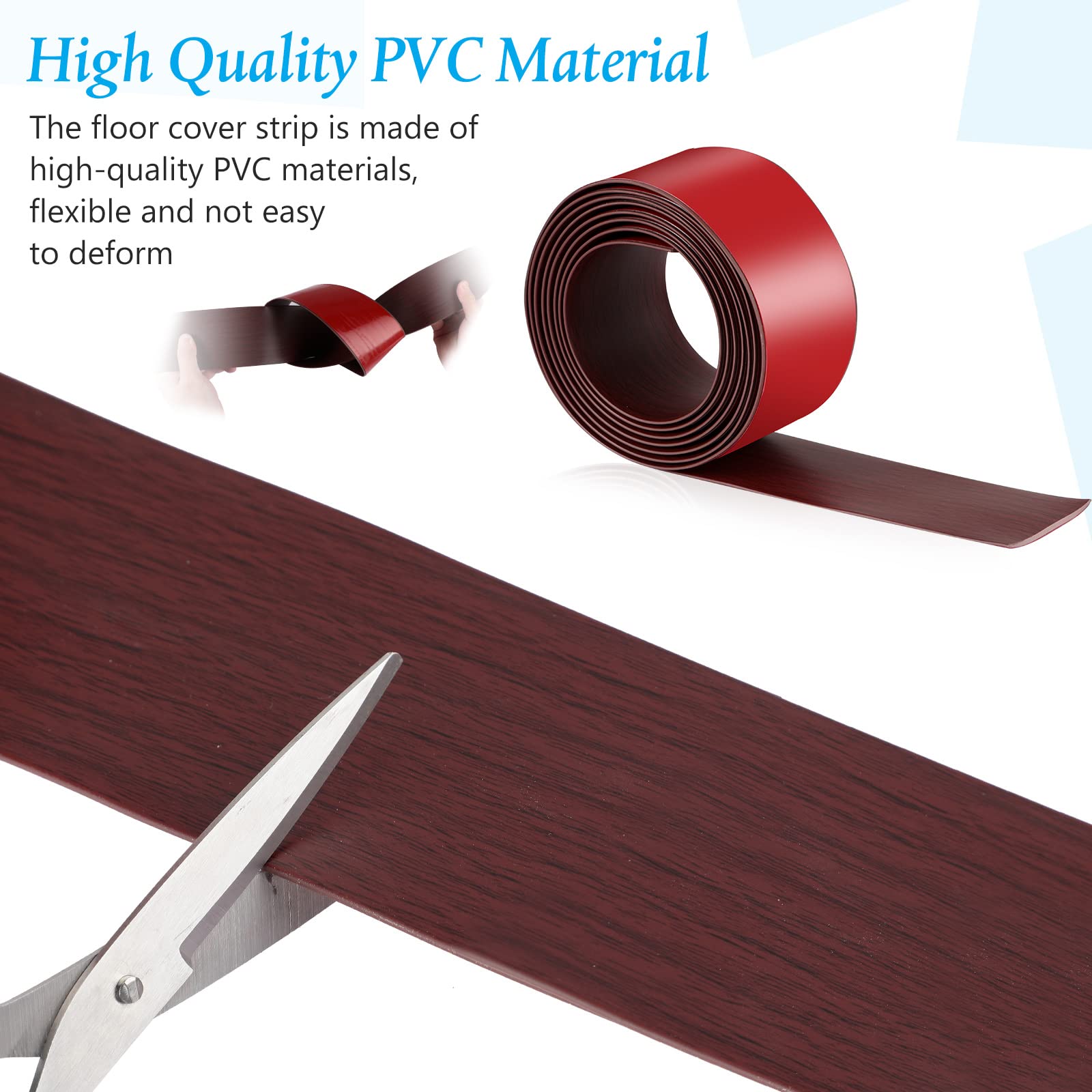 10 Ft Vinyl Floor Transition Strip 3 Wide Flat Self Adhesive Cover Strips Threshold Cover Flooring Gap Trim Laminate Floor Transition Strip for Threshold and Doorway, Wood Grain Design (Red)