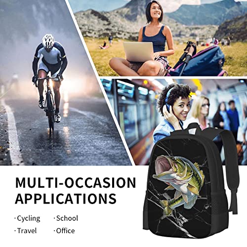 Bass-Fishing-Backpack, Laptop Backpacks Bookbags Travel Daypack School Bags For Teens Boys Girls Veswiya