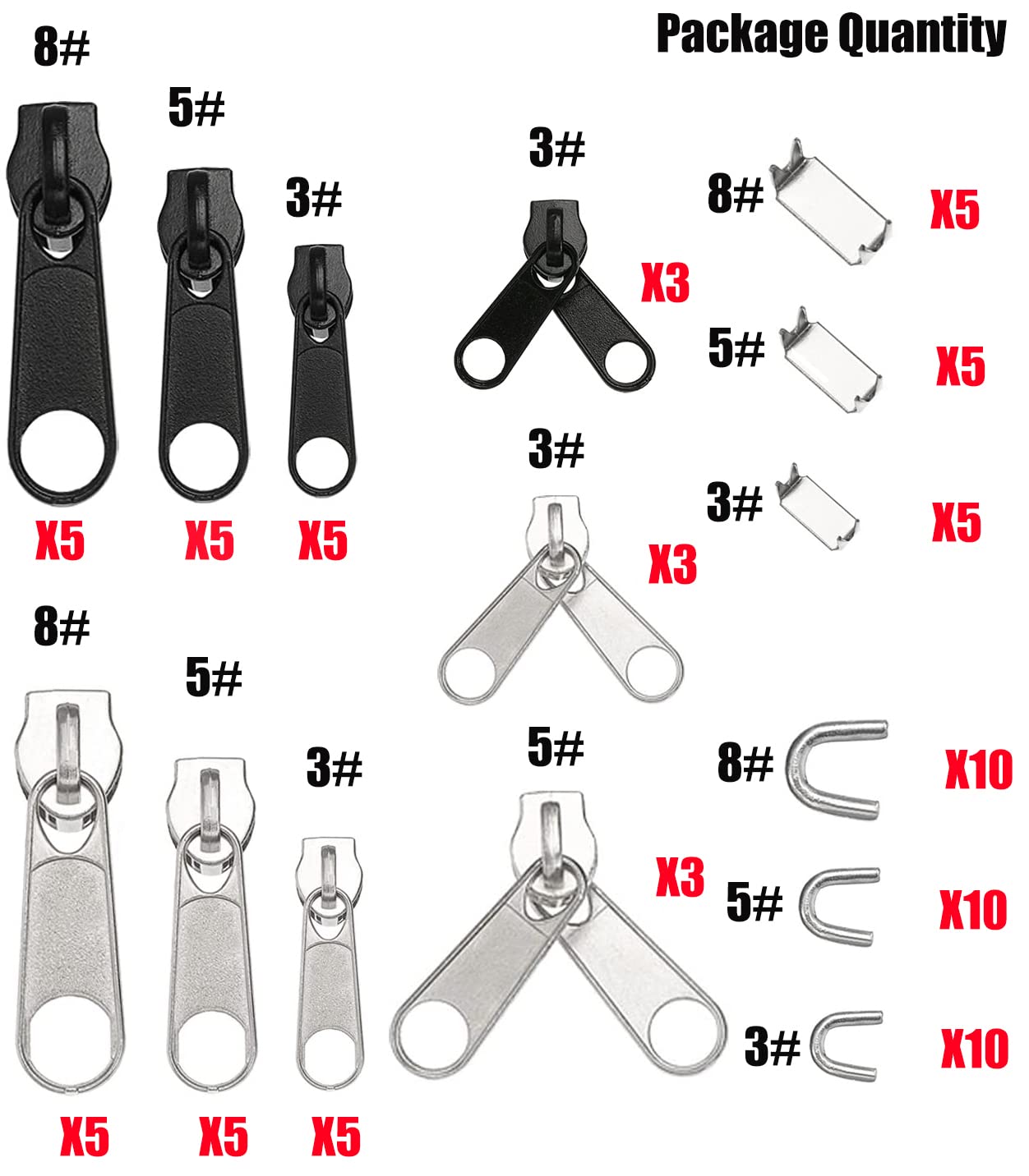 YZSFIRM 85 Pcs Zipper Repair Kit with Install Plier Tool,Zipper Replacement for Jackets,Coats,Bags,Backpack,Tents
