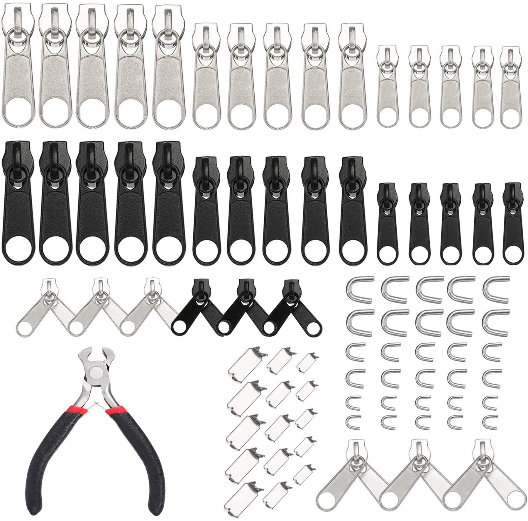YZSFIRM 85 Pcs Zipper Repair Kit with Install Plier Tool,Zipper Replacement for Jackets,Coats,Bags,Backpack,Tents