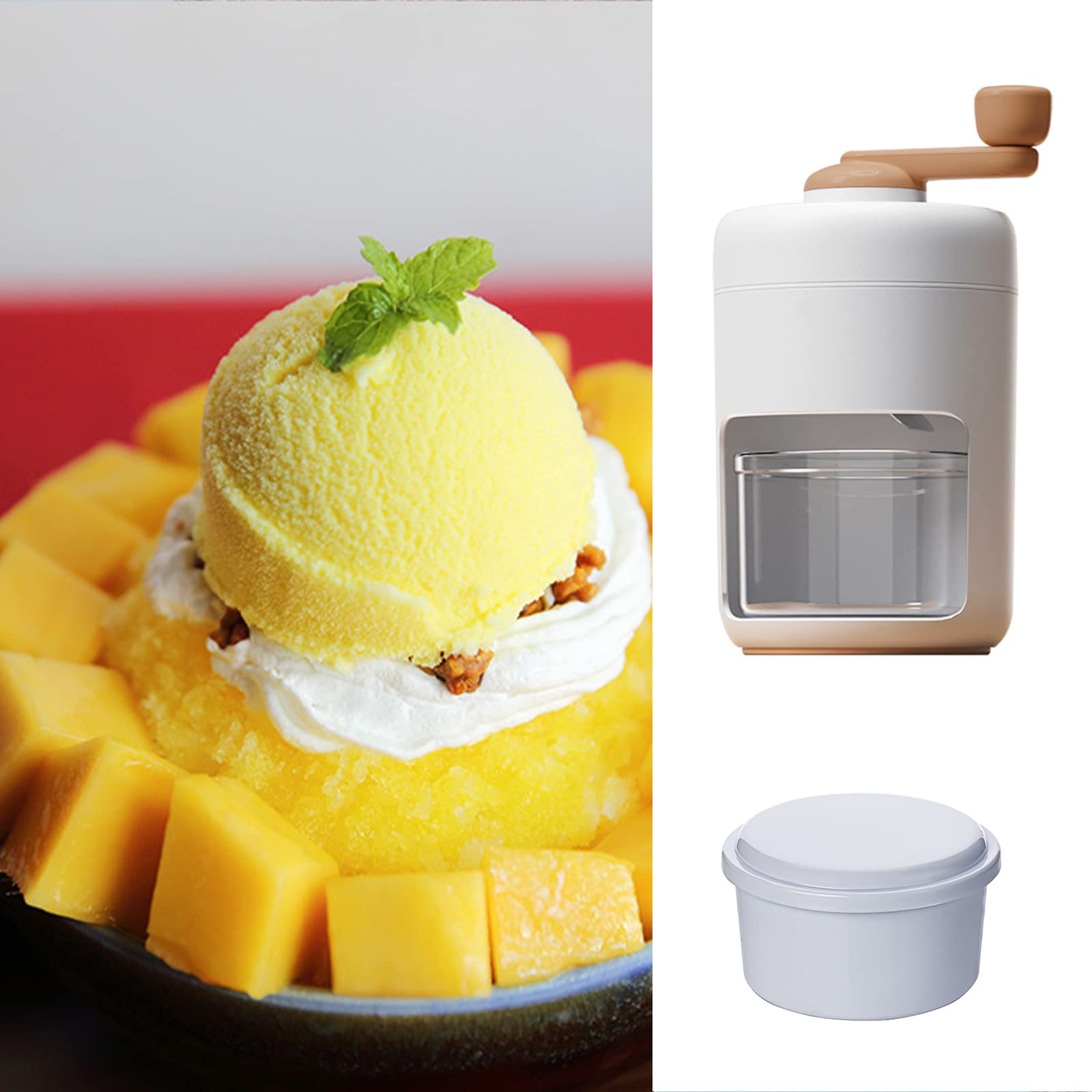 BVCED Shaved Ice Maker Snow Cone Machine Manual Slushie Machine with Sharp Blades Portable Ice Crusher and Shaved Ice Machine with Ice Cube Mold Ice Shaver Machine for Snow Cones, Frozen Cocktails