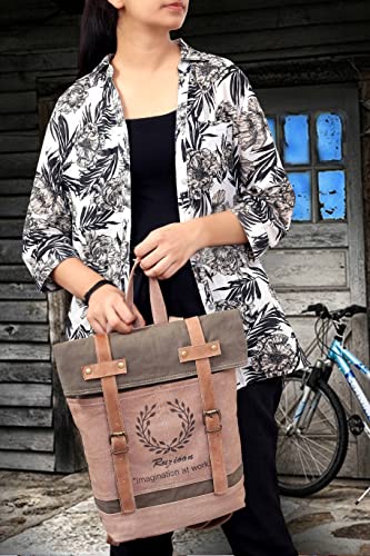 Ruzioon Upcycled Canvas & Cowhide Leather Roll Backpack, Canvas & Cowhide Leather Backpack for Men’s and Women’s, Canvas & Cowhide Leather Travel Backpack, Canvas Weekend backpack