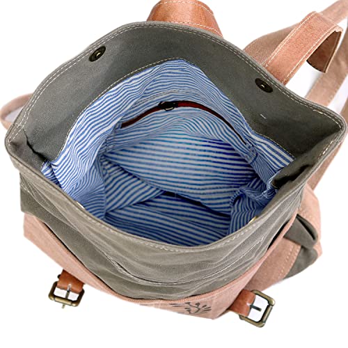 Ruzioon Upcycled Canvas & Cowhide Leather Roll Backpack, Canvas & Cowhide Leather Backpack for Men’s and Women’s, Canvas & Cowhide Leather Travel Backpack, Canvas Weekend backpack