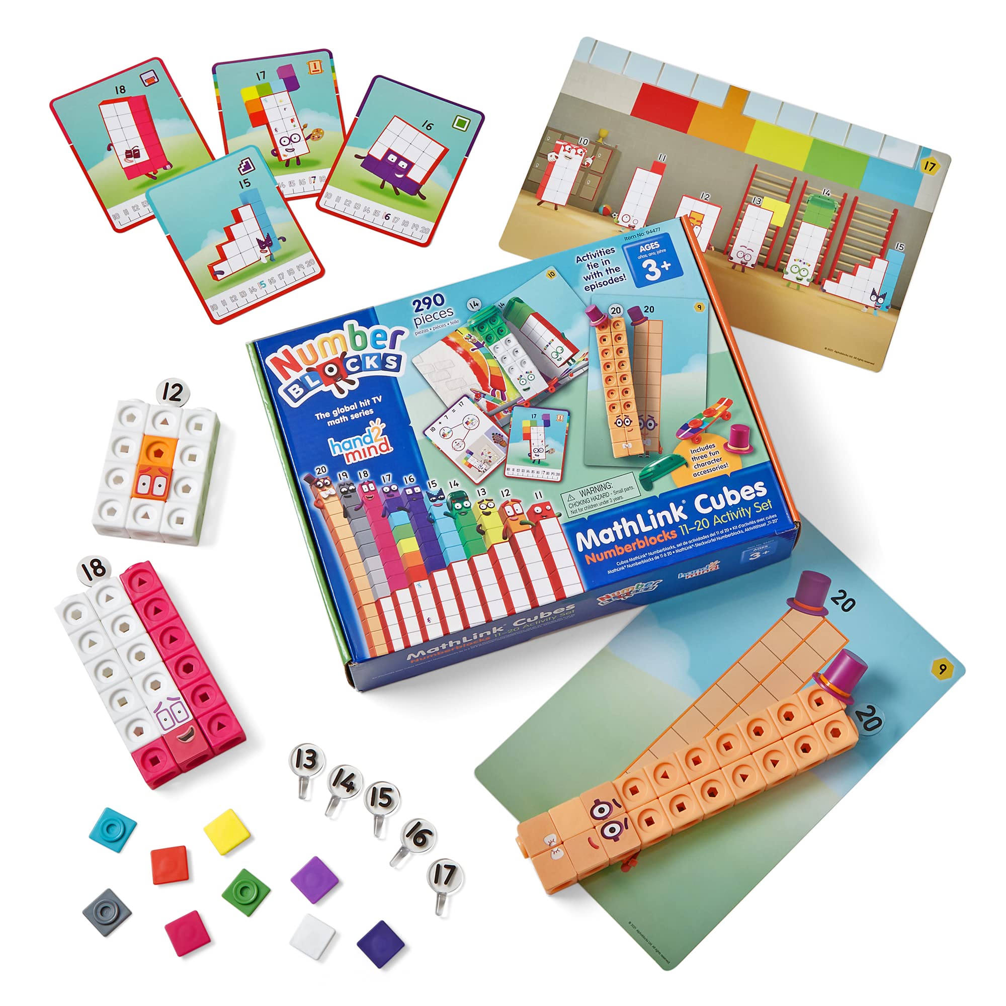 hand2mind Numberblocks MathLink Cubes 11-20 Activity Set, 30 Numberblocks Activities Linked to TV Episodes & Numberblock One Plush, Cartoon Plush Toy, Plush Figure Toys
