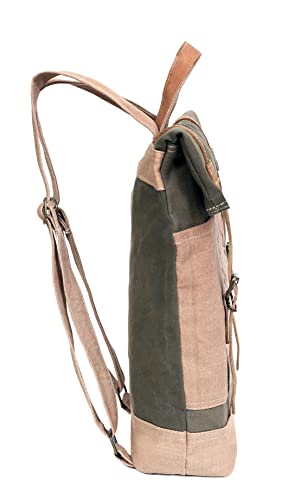 Ruzioon Upcycled Canvas & Cowhide Leather Roll Backpack, Canvas & Cowhide Leather Backpack for Men’s and Women’s, Canvas & Cowhide Leather Travel Backpack, Canvas Weekend backpack