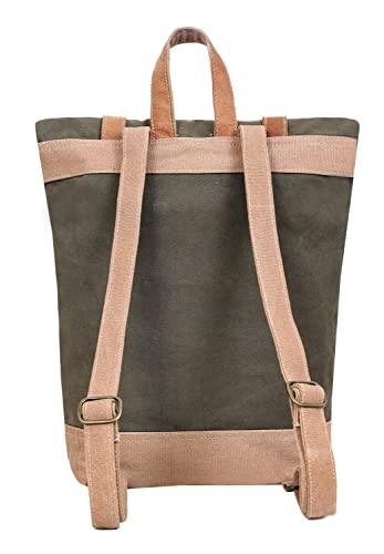 Ruzioon Upcycled Canvas & Cowhide Leather Roll Backpack, Canvas & Cowhide Leather Backpack for Men’s and Women’s, Canvas & Cowhide Leather Travel Backpack, Canvas Weekend backpack