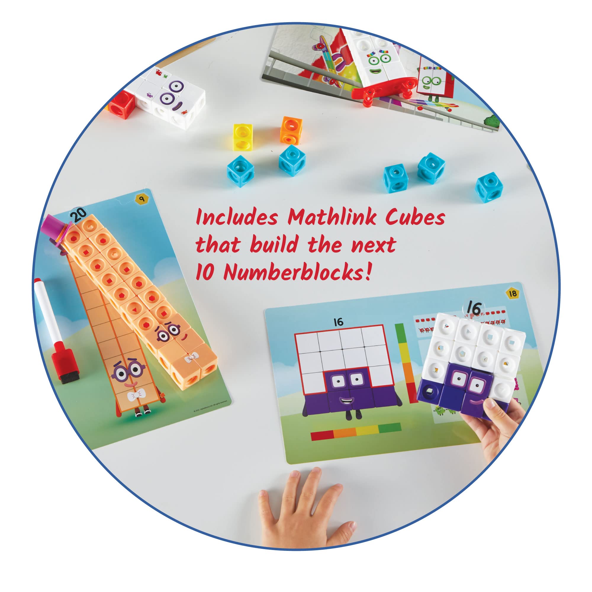 hand2mind Numberblocks MathLink Cubes 11-20 Activity Set, 30 Numberblocks Activities Linked to TV Episodes & Numberblock One Plush, Cartoon Plush Toy, Plush Figure Toys