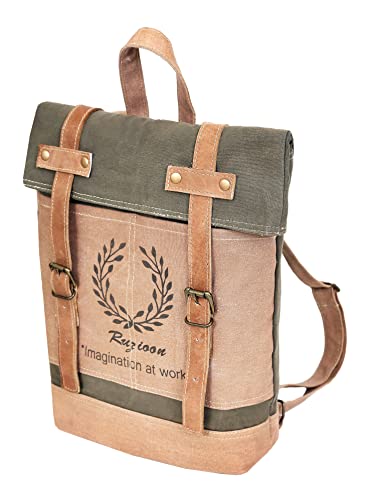 Ruzioon Upcycled Canvas & Cowhide Leather Roll Backpack, Canvas & Cowhide Leather Backpack for Men’s and Women’s, Canvas & Cowhide Leather Travel Backpack, Canvas Weekend backpack
