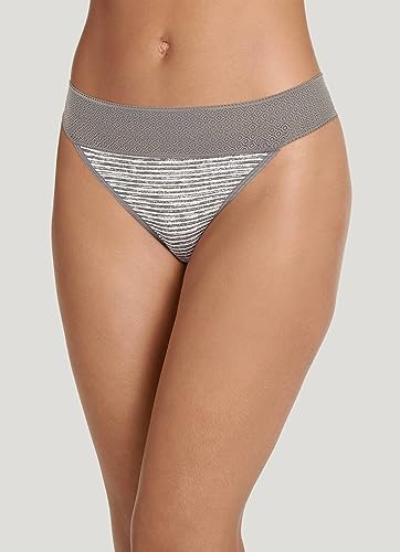 Jockey Women's Underwear Soft Touch Lace Modal Thong, Blurred Stripe, M