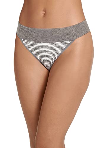 Jockey Women's Underwear Soft Touch Lace Modal Thong, Blurred Stripe, M
