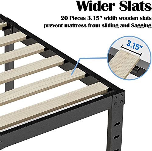 Auroral Zone 14in High Heavy Duty California King Bed Frames No Box Spring Needed, Metal Platform Cal King Bed Frame with 3in Wide Wood Slats, Easy Assembly, Noise Free, Black