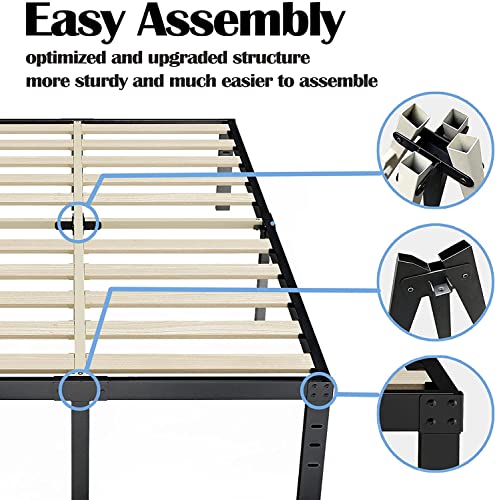 Auroral Zone 14in High Heavy Duty California King Bed Frames No Box Spring Needed, Metal Platform Cal King Bed Frame with 3in Wide Wood Slats, Easy Assembly, Noise Free, Black