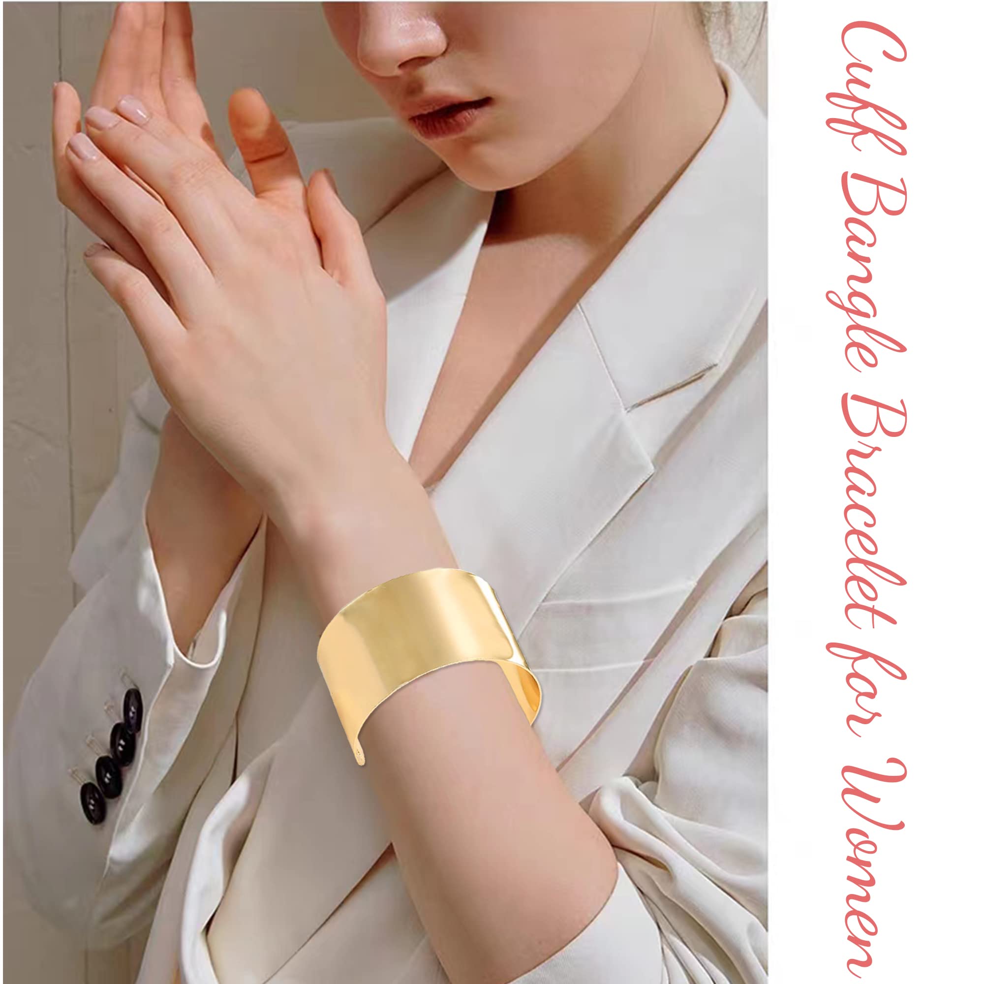 MOZAKA 2 Pcs Cuff Bangle Bracelet for Women Wide Open Cuff Bracelets Gold Sliver Wrist Cuff Wrap Bracelets Adjustable