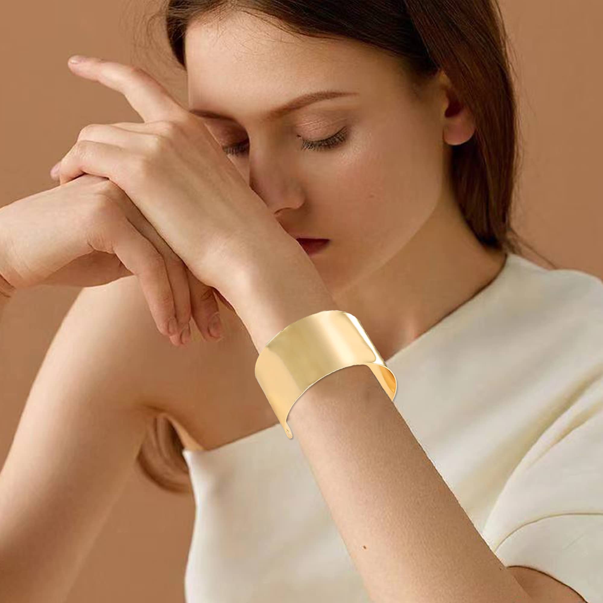 MOZAKA 2 Pcs Cuff Bangle Bracelet for Women Wide Open Cuff Bracelets Gold Sliver Wrist Cuff Wrap Bracelets Adjustable