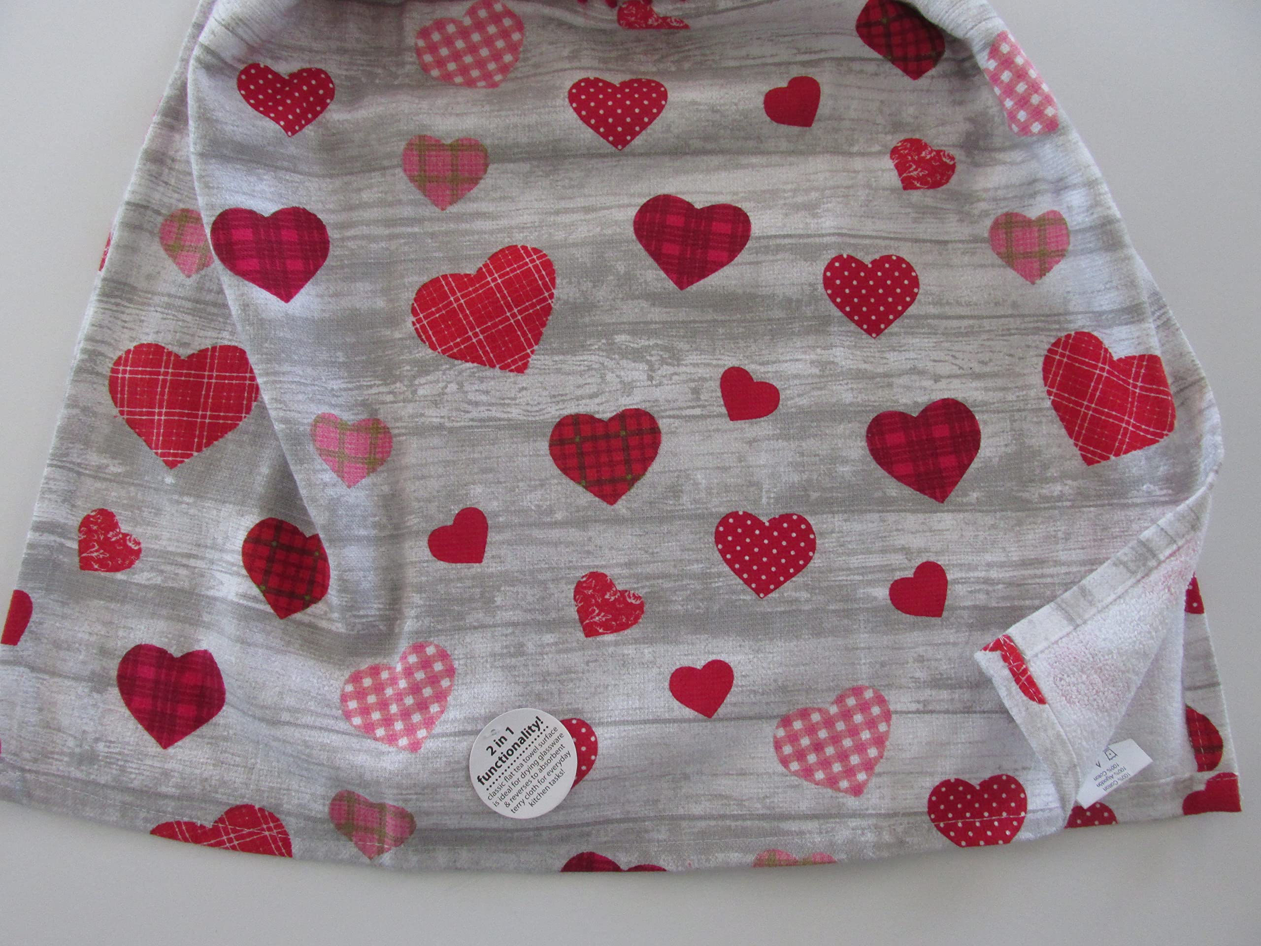 Valentine's Day Red & Pink Hearts Hanging Kitchen Towel - Red Crochet Top - Double Thickness Best Quality