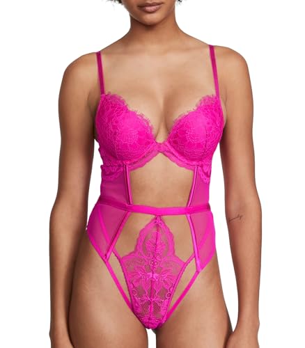 Victoria's Secret Cutout Lace Teddy, Push Up, Women's Lingerie, Very Sexy Collection, Pink (XL)