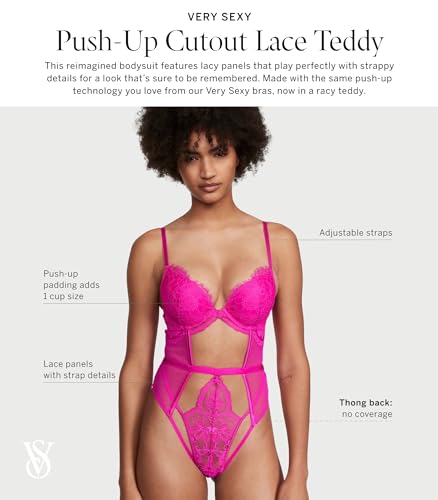 Victoria's Secret Cutout Lace Teddy, Push Up, Women's Lingerie, Very Sexy Collection, Pink (XL)
