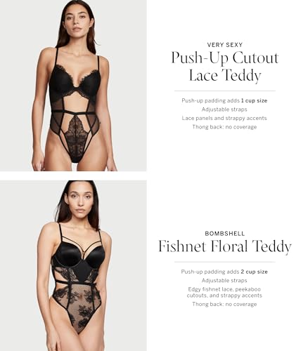Victoria's Secret Cutout Lace Teddy, Push Up, Women's Lingerie, Very Sexy Collection, Pink (XL)