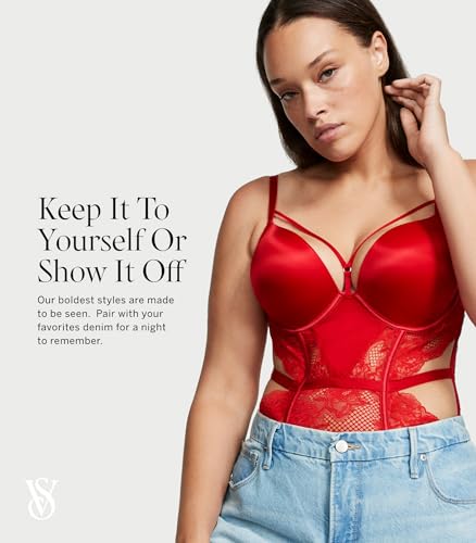 Victoria's Secret Cutout Lace Teddy, Push Up, Women's Lingerie, Very Sexy Collection, Pink (XL)