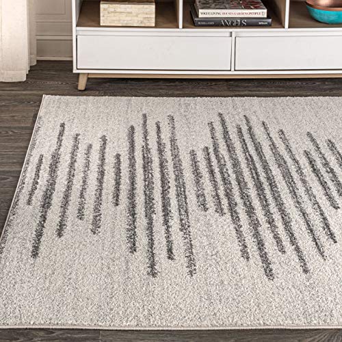 Eyely HOM205A-8 Moroccan Hype Aya Berber Stripe Geometric Indoor Area Rug Modern;Transitional;Bohemian;Rustic, Bedroom, Kitchen, Living Room, Easy-Cleaning, Non-Shedding, 8 X 10, Cream/Gray