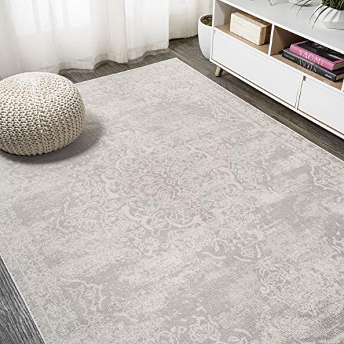Eyely PDM403C-8 Modern Rosalia Cottage Medallion Indoor Area Rug Bohemian;Traditional;Vintage, Bedroom, Kitchen, Living Room, Easy-Cleaning, Non-Shedding, 8 X 10, Gray/Ivory