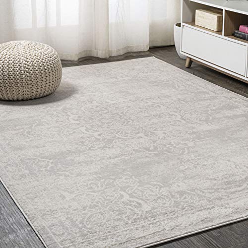 Eyely PDM403C-8 Modern Rosalia Cottage Medallion Indoor Area Rug Bohemian;Traditional;Vintage, Bedroom, Kitchen, Living Room, Easy-Cleaning, Non-Shedding, 8 X 10, Gray/Ivory