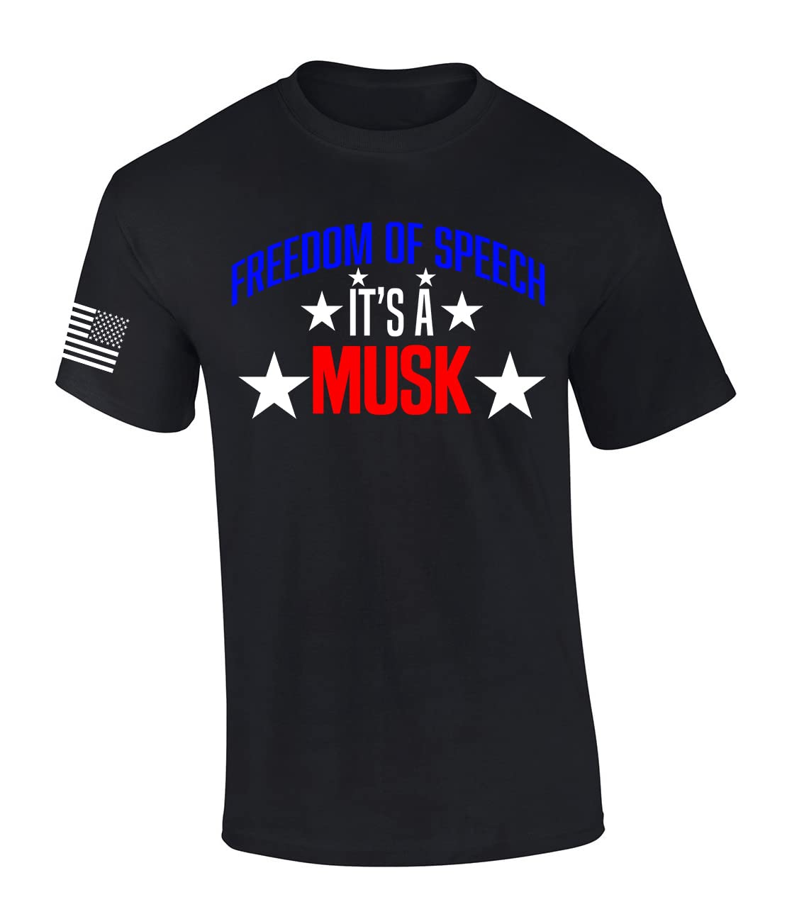 Trenz Shirt Company Mens Patriotic Tshirt Freedom of Speech is A Musk Patriotic Stars Elon Graphic Short Sleeve Graphic T-Shirt, Black-Small