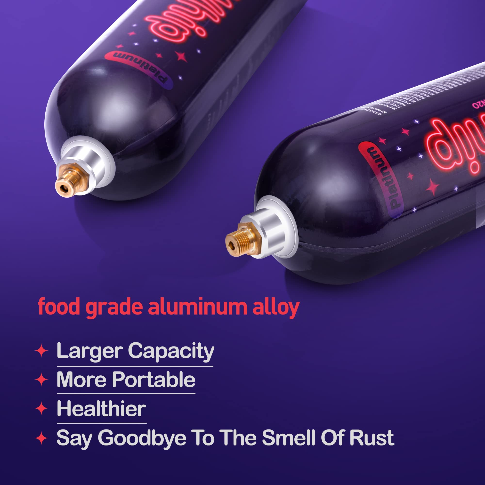 GreatWhip 640g Whipped Cream Chargers Aluminum Construction 6 Cylinders Lightest Nitrous Oxide N2O Tank Cartridge (1 Box)