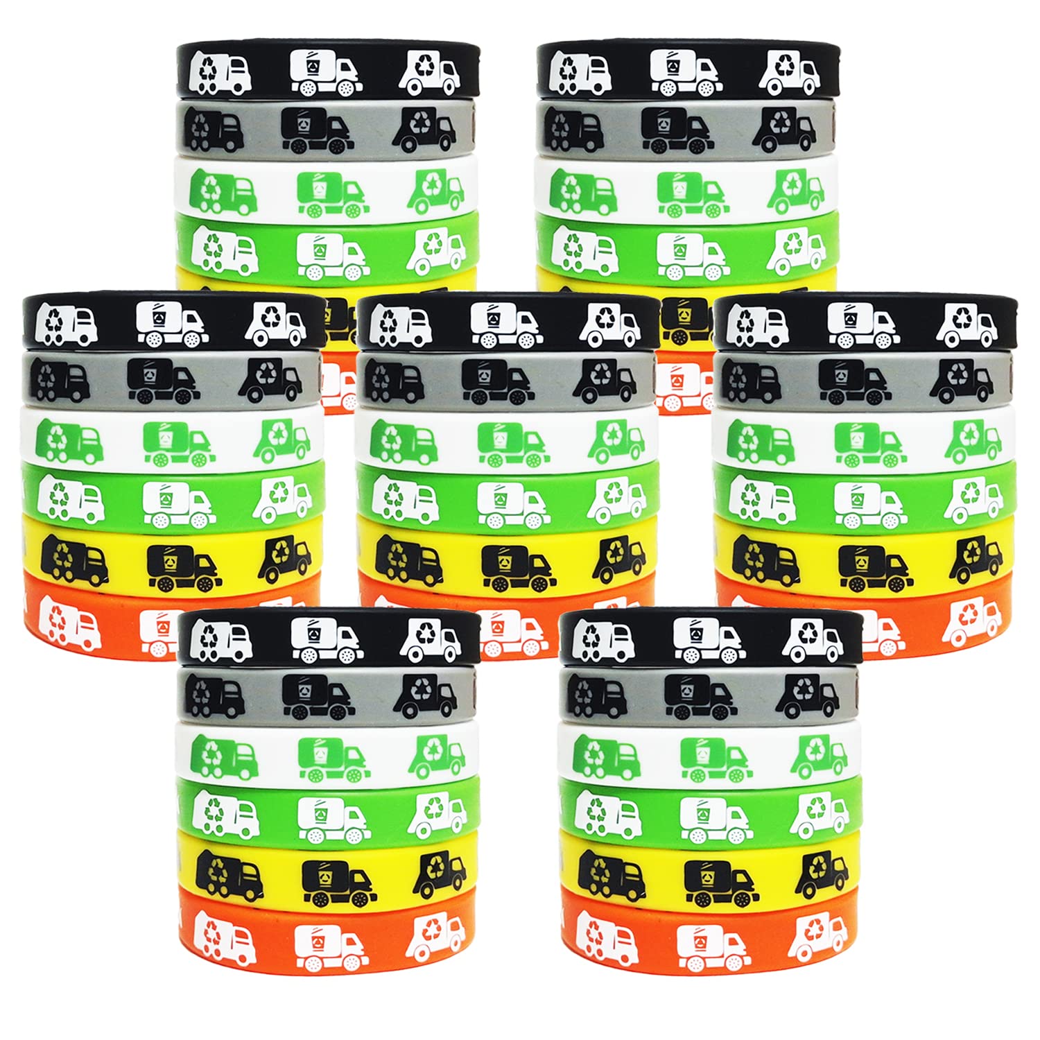 ATSMOICY 48 Garbage Truck Themed Party Silicone Wristband Bracelets - Rubbish truck Themed Baby Shower Birthday Waste Management Recycling Party Supplies Decorations Favors Rubber Bracelet
