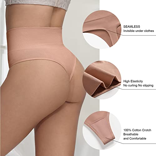 SHARICCA High Waisted Thongs for Women Seamless No Show Womens Panties Thong Underwear Multiple Pack, S, 7P01