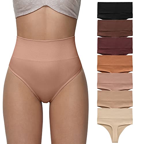 SHARICCA High Waisted Thongs for Women Seamless No Show Womens Panties Thong Underwear Multiple Pack, S, 7P01