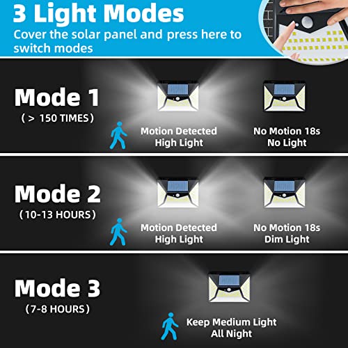 Arperles Solar Outdoor Lights, Wireless Motion Sensor Outdoor Lights, IP65 Solar Lights Outdoor Waterproof with 270° Wide Angle & 3 Modes for Front Door, Yard, Garage, Deck (118 LEDs/4 Packs)