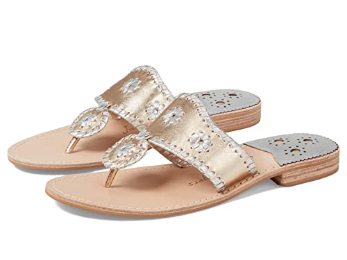 Jack Rogers Women's Jacks Flat Sandal, Platinum/Silver Metallic Nappa, 9.5
