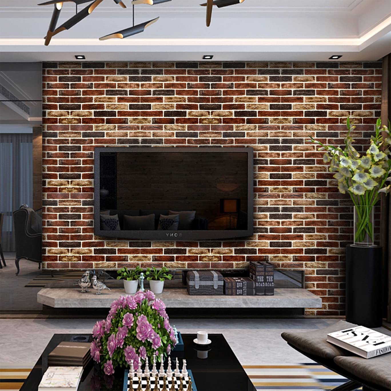 10-Pack 52 Sq.Ft 3D Wall Panels Peel and Stick 3D Faux Brick Wallpaper Peel and Stick Red Brown Faux Stone Wall Panel Foam Brick Self-Adhesive 3D Wallpaper