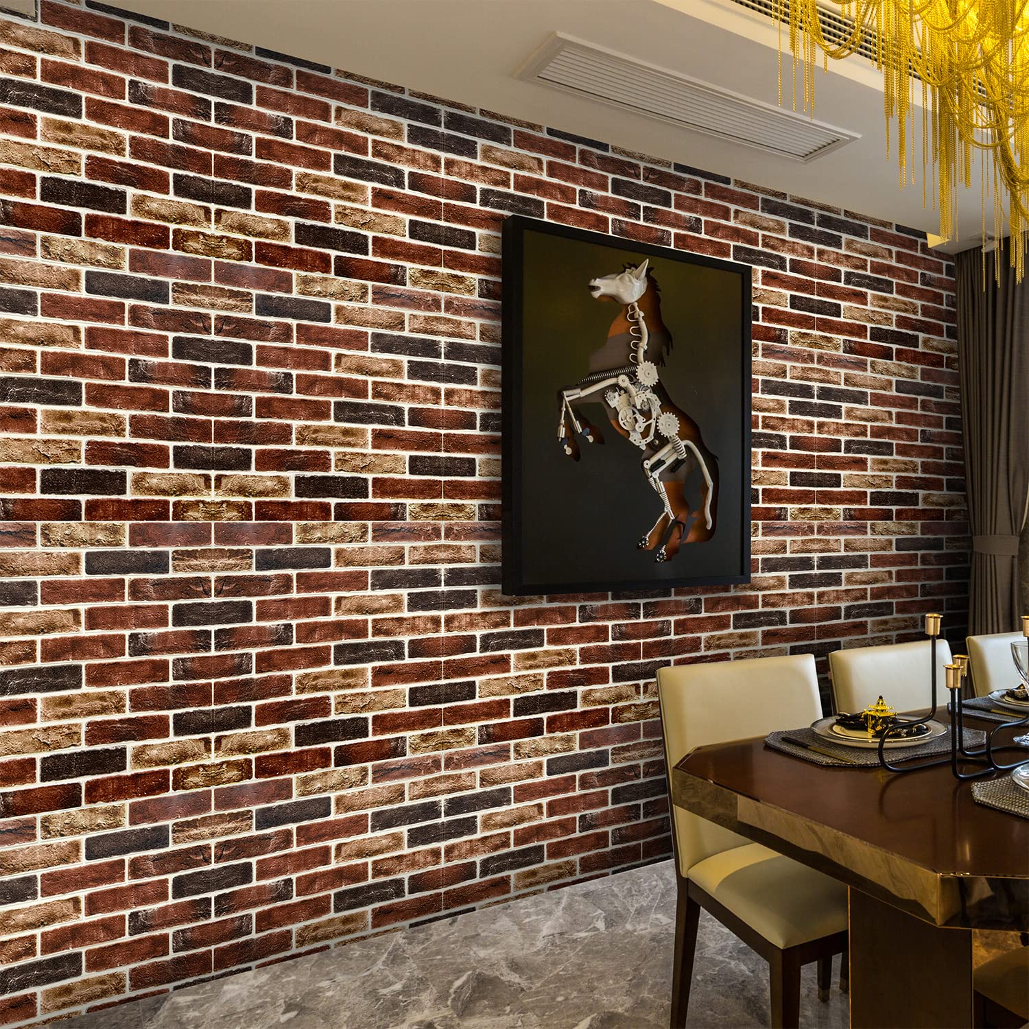 10-Pack 52 Sq.Ft 3D Wall Panels Peel and Stick 3D Faux Brick Wallpaper Peel and Stick Red Brown Faux Stone Wall Panel Foam Brick Self-Adhesive 3D Wallpaper