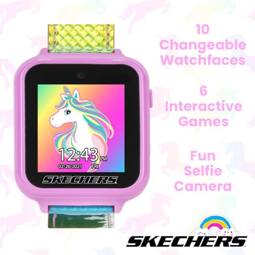 Skechers Kids Smart Watch with Rainbow Iridescent Strap, Games, Camera, & Fitness Tracker – Fun & Colorful Digital Watch with Touchscreen, Alarm, and Step Counter, Perfect for Everyday Wear and Play